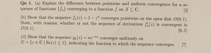 Solved Qn 1. (a) Explain the difference between pointwise | Chegg.com