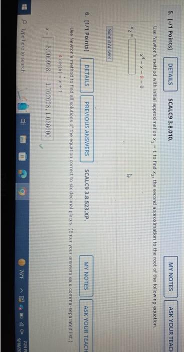 Solved 1 Points Scalc9 38010 Use Newtons Method With