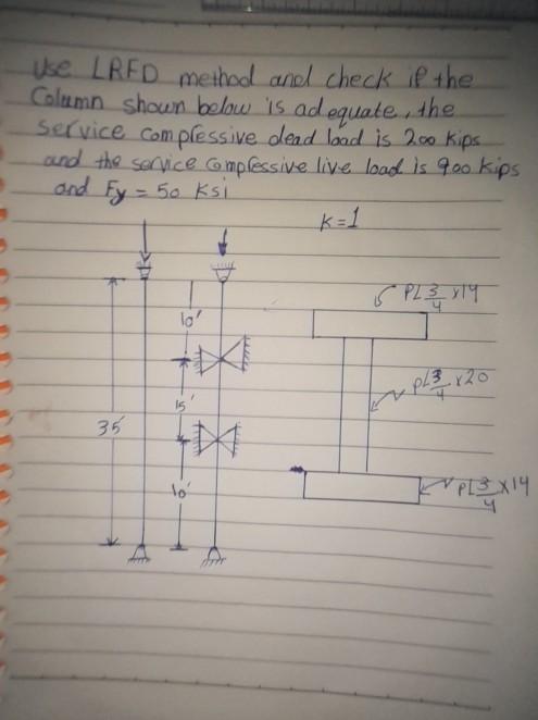 Solved Use LRFD method and check if the Column shown below | Chegg.com