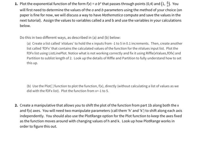 Solved 1. Plot the exponential function of the form f(x)=abx | Chegg.com