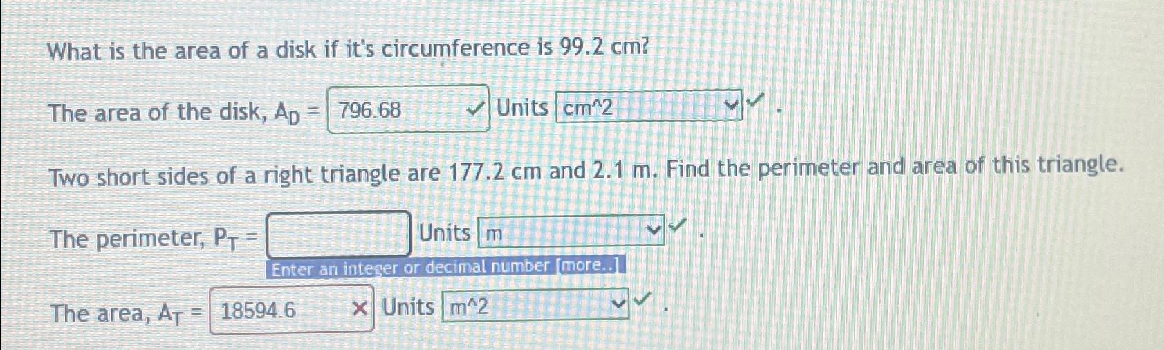 Solved What is the area of a disk if it's circumference is | Chegg.com