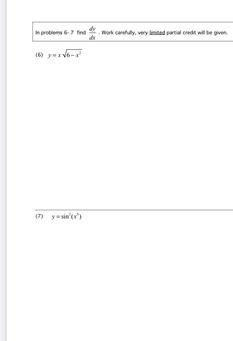 Solved In problems 6- 7 ﻿find dydx. ﻿Work carefully, very | Chegg.com