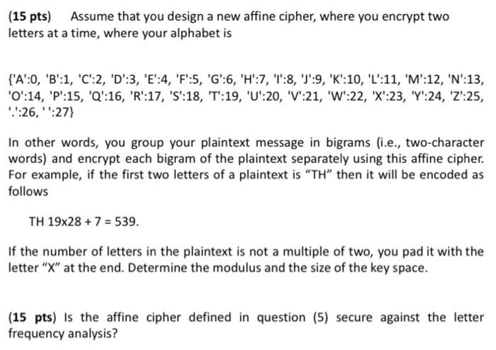 Solved (15 pts) Assume that you design a new affine cipher, | Chegg.com