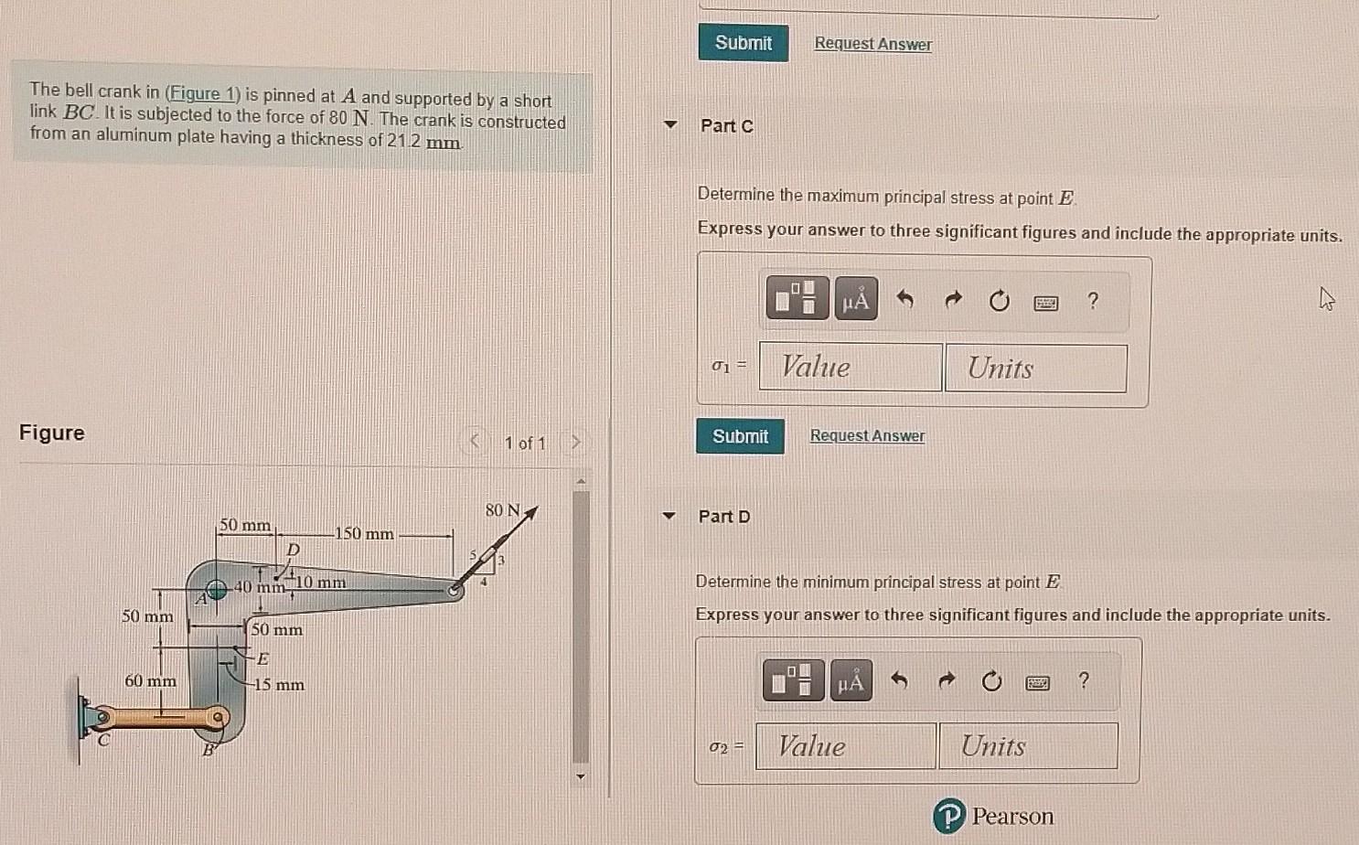 Solved The bell crank in (Figure 1) is pinned at A and | Chegg.com