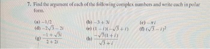 Solved find the argument of each of the following complex | Chegg.com