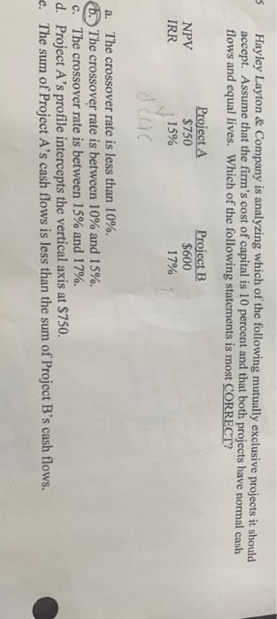 Solved 5 Hayley Layton & Company is analyzing which of the | Chegg.com