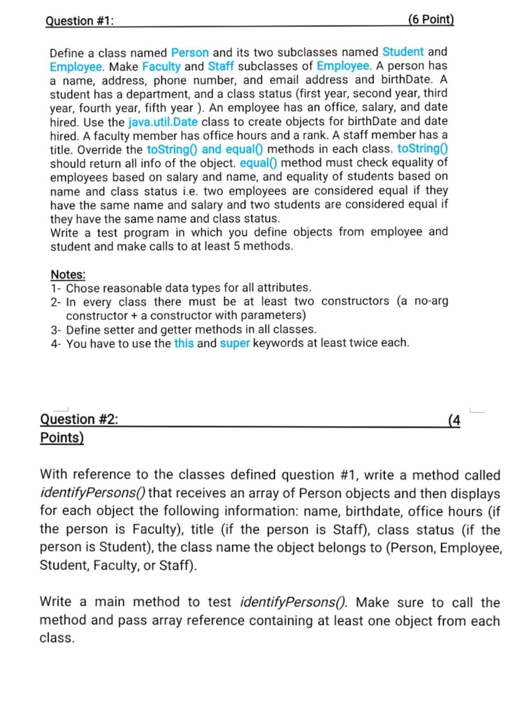 Solved Question #1: (6 Point) Define a class named Person | Chegg.com