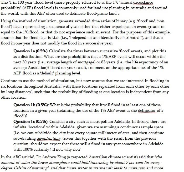 Solved The ' 1 in 100 year' flood level (more properly | Chegg.com