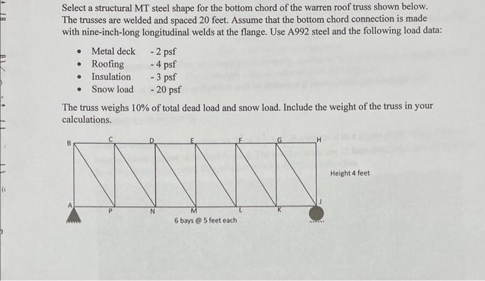 Solved Select a structural MT steel shape for the bottom | Chegg.com