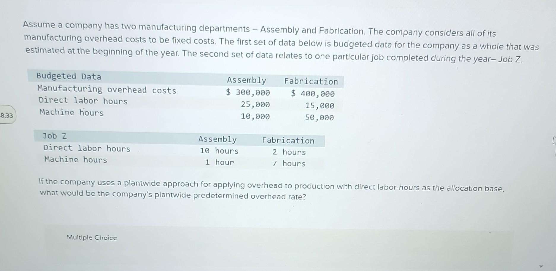 Solved Assume a company has two manufacturing departments - | Chegg.com