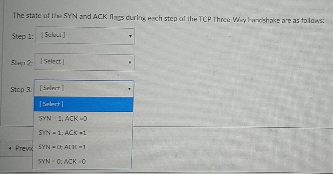 Solved The state of the SYN and ACK flags during each step | Chegg.com