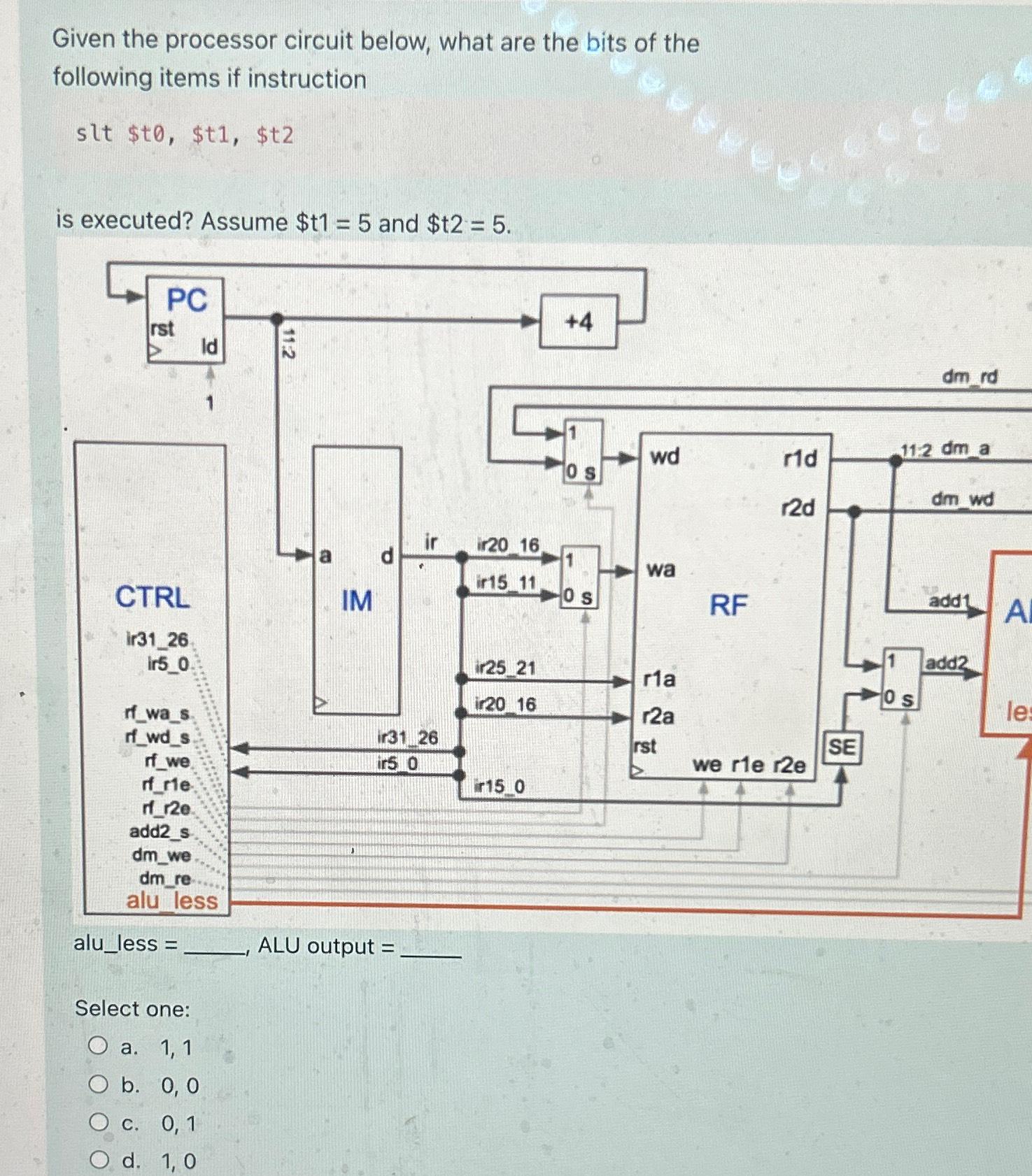 Solved Given the processor circuit below, what are the bits | Chegg.com
