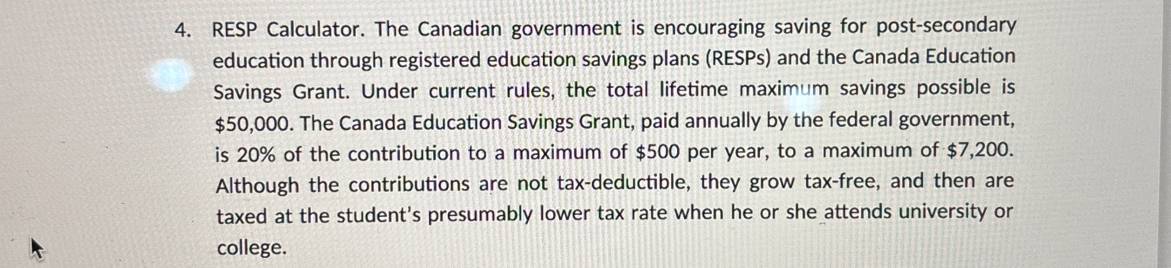 Solved RESP Calculator. The Canadian government is | Chegg.com