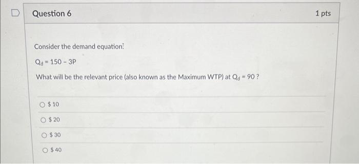 Solved Consider the demand equation: Qd=150−3P What will be | Chegg.com