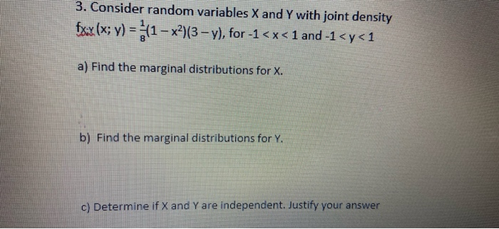 Solved 3. Consider random variables X and Y with joint | Chegg.com