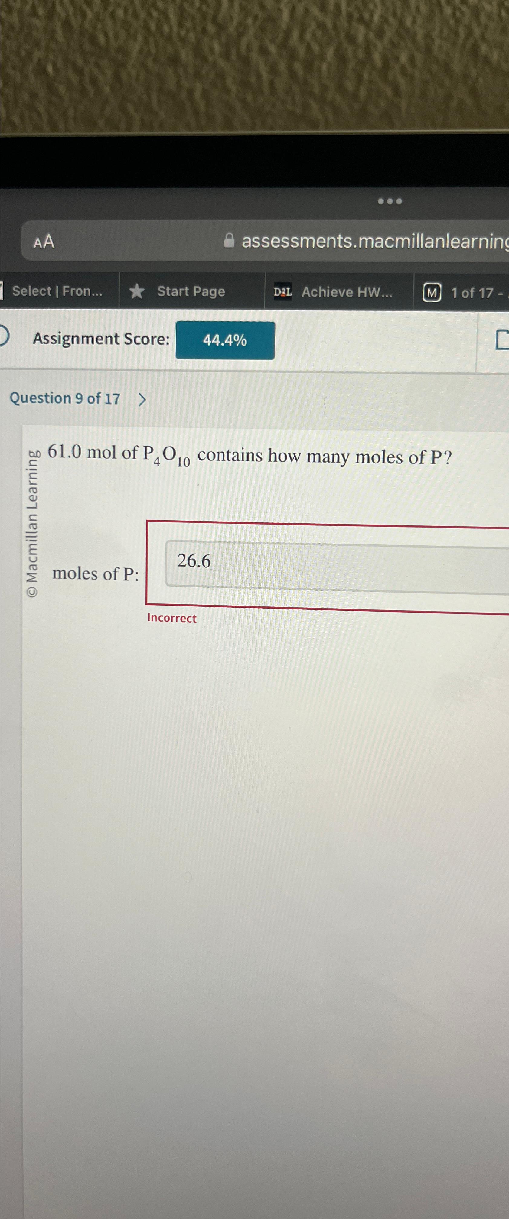 Solved AAassessments.macmillanlearninSelect | ﻿Fron...Start | Chegg.com
