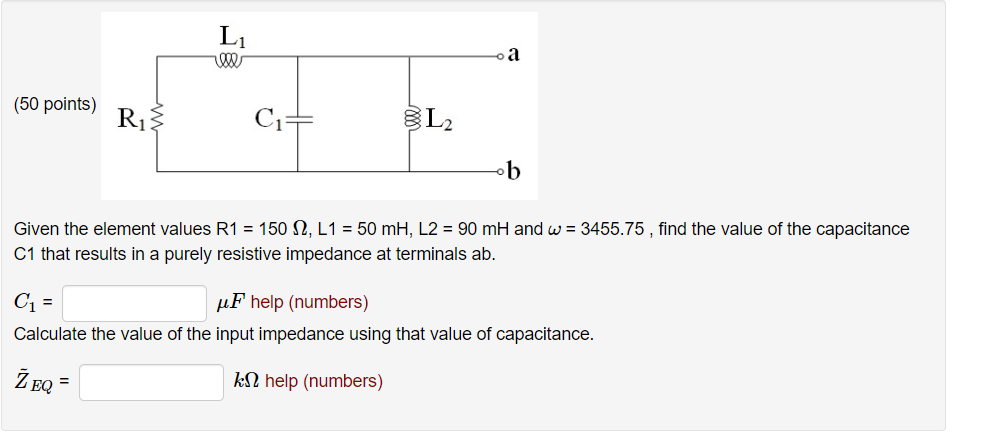 Solved (50 ﻿points)Given the element values | Chegg.com