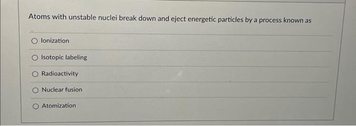 Solved Atoms with unstable nuclei break down and eject | Chegg.com