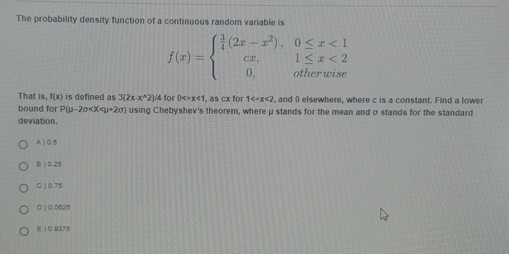 Solved The probability density function of a continuous | Chegg.com
