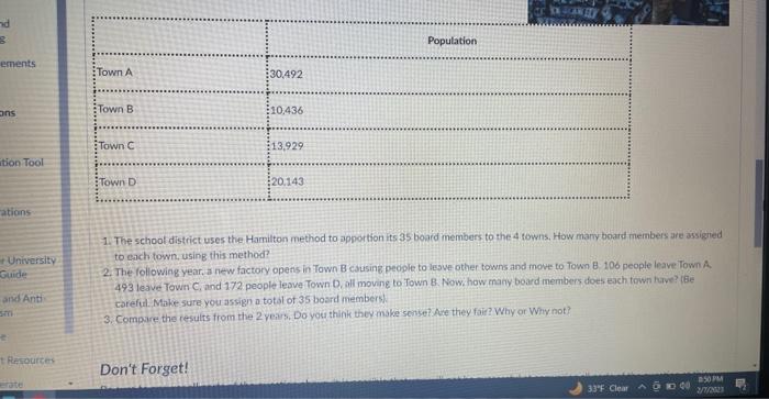 Solved 1. The sehool district uses the Hamilton method to | Chegg.com
