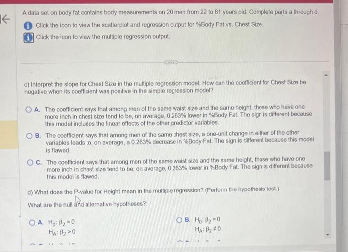 Solved Scatterplot and Regression Output for \%Body Fat vs. | Chegg.com