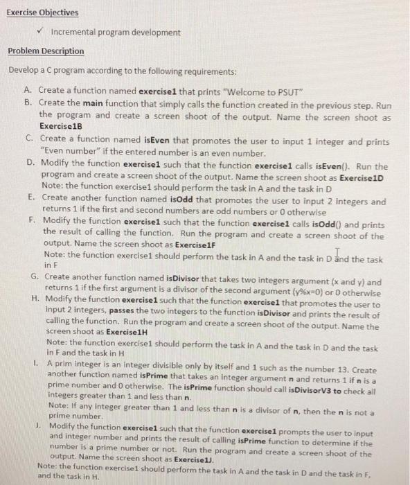 Solved Exercise Objectives Incremental program development | Chegg.com