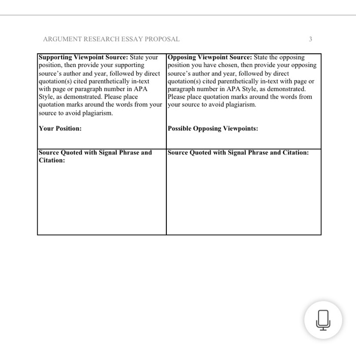 Argument Research Essay Proposal Please use this | Chegg.com