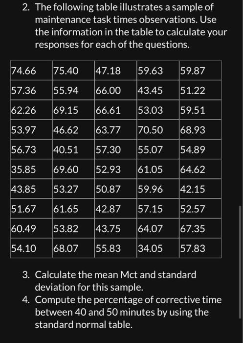Solved 3. Calculate the mean Mct and standard deviation for | Chegg.com