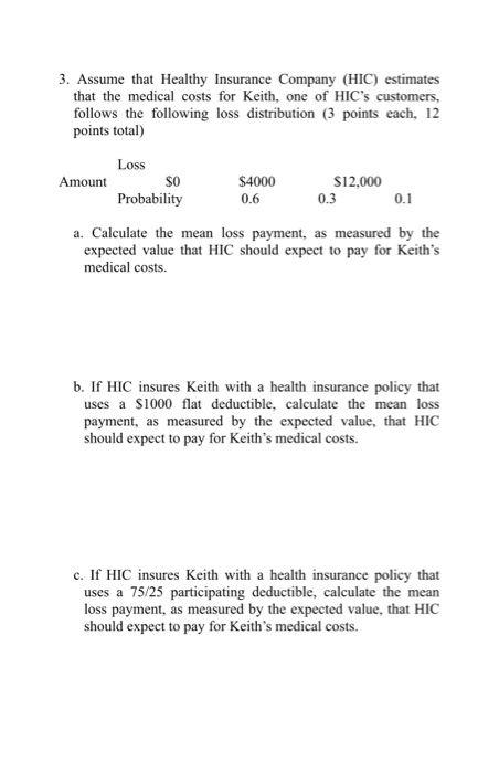 Solved 3. Assume that Healthy Insurance Company (HIC) | Chegg.com