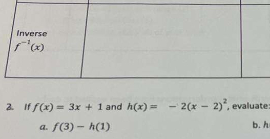 Solved \table[[Inverse,],[f-1(x),],[,]]If f(x)=3x+1 ﻿and | Chegg.com
