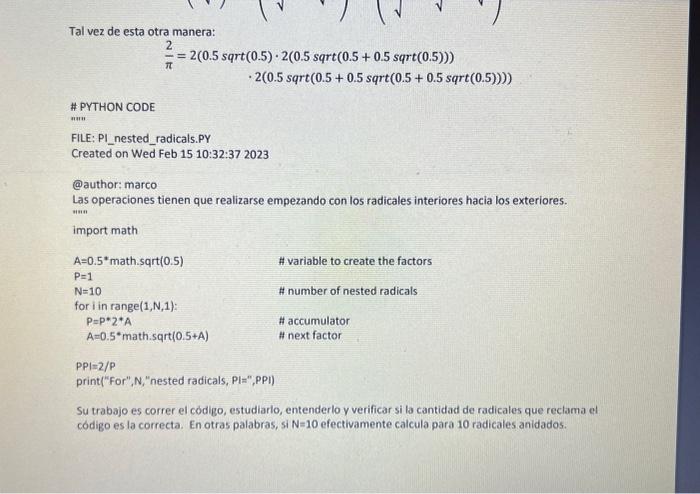 Solved Use PYTHONPl could be approximated with the product | Chegg.com