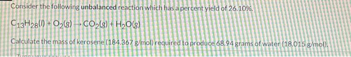 Solved Consider the following unbalanced reaction which has | Chegg.com