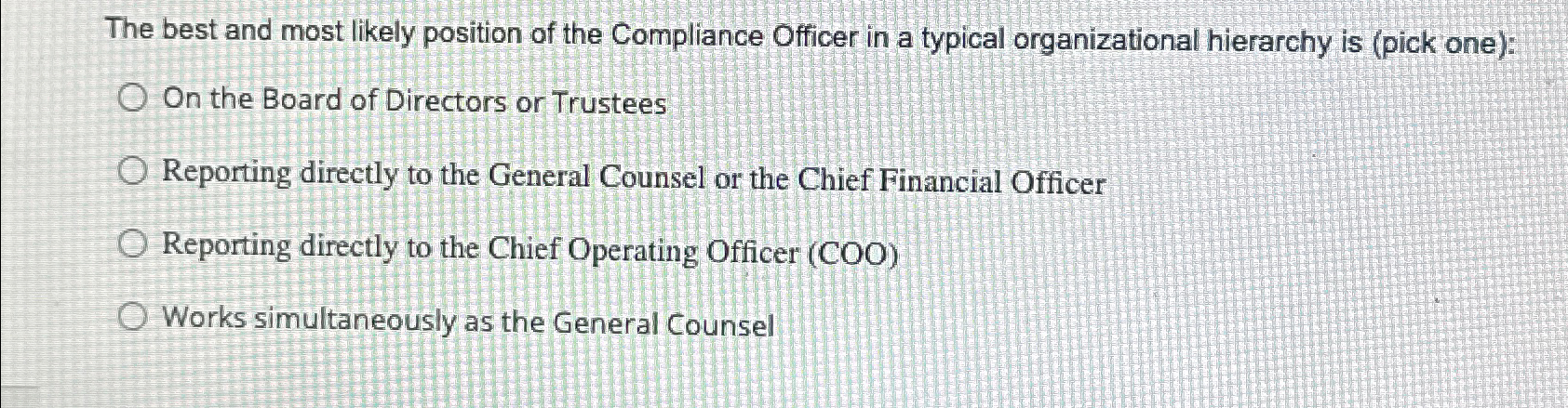 Solved The best and most likely position of the Compliance | Chegg.com