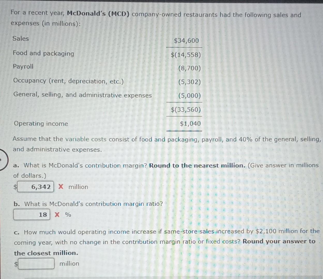 Solved For a recent year, McDonald's (MCD) company-owned | Chegg.com