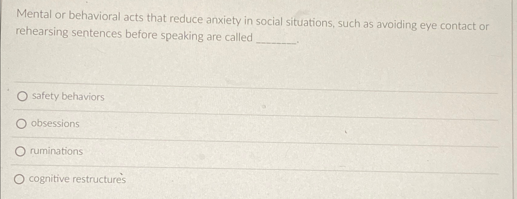 Solved Mental or behavioral acts that reduce anxiety in | Chegg.com