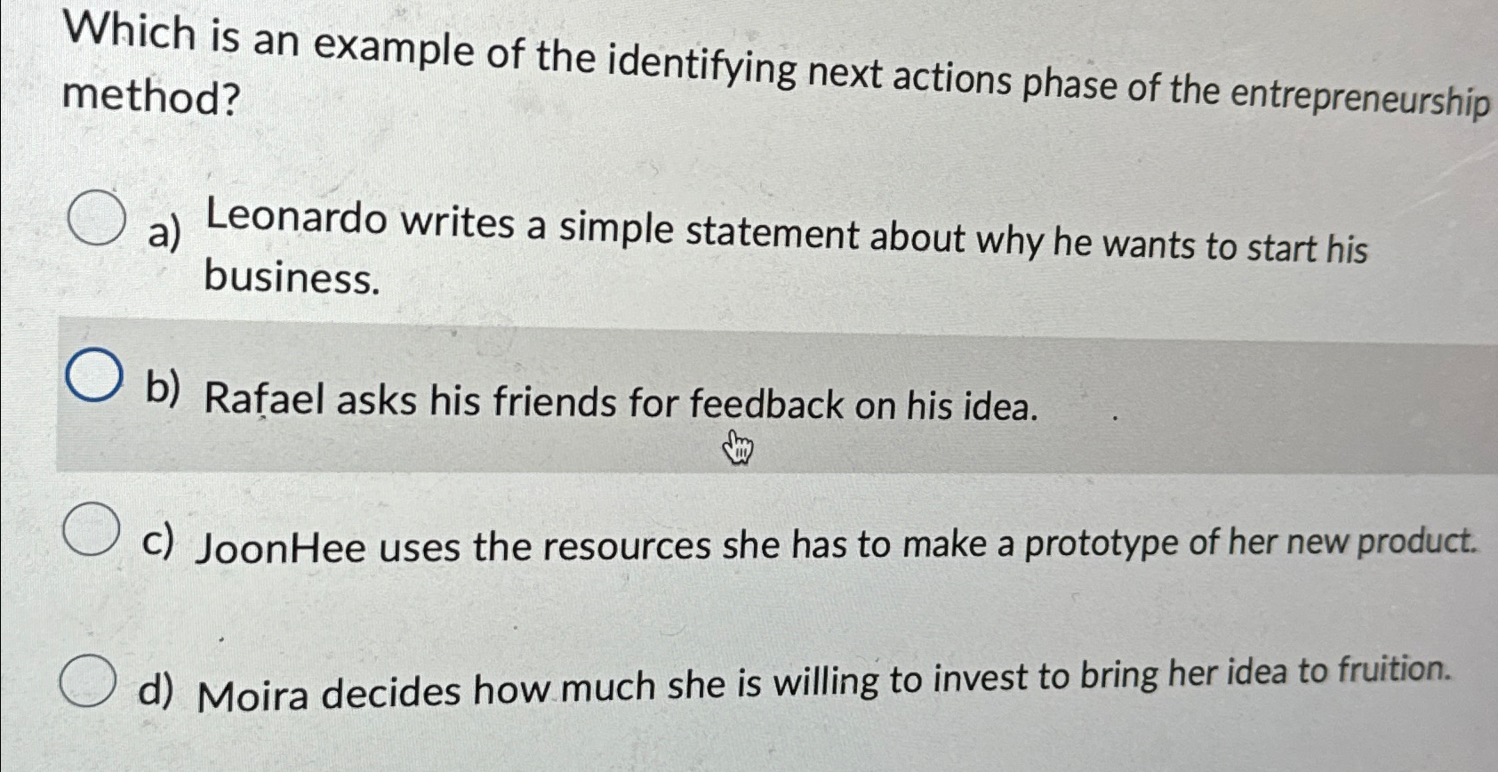 Solved Which is an example of the identifying next actions | Chegg.com