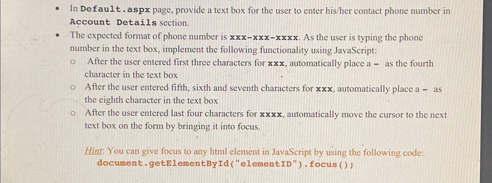 Solved In Default.aspx page, provide a text box for the user | Chegg.com