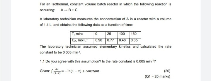 Solved For an isothermal, constant volume batch reactor in | Chegg.com