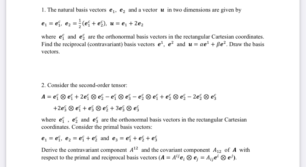 Solved The natural basis vectors e1,e2 ﻿and a vector u ﻿in | Chegg.com