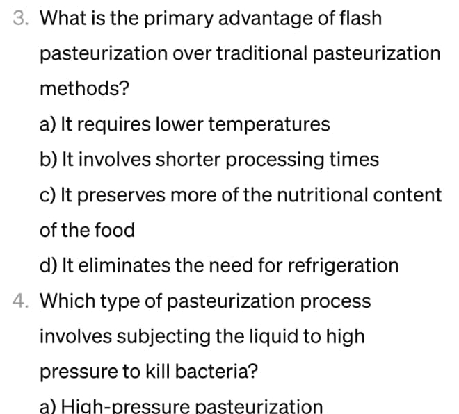 What is the primary advantage of flash pasteurization | Chegg.com