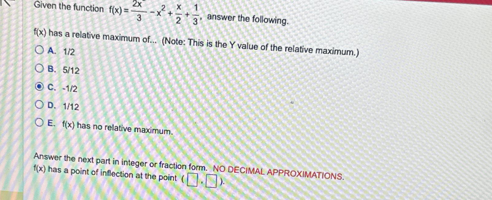 Solved Given the function f(x)=2x3-x2+x2+13, ﻿answer the | Chegg.com