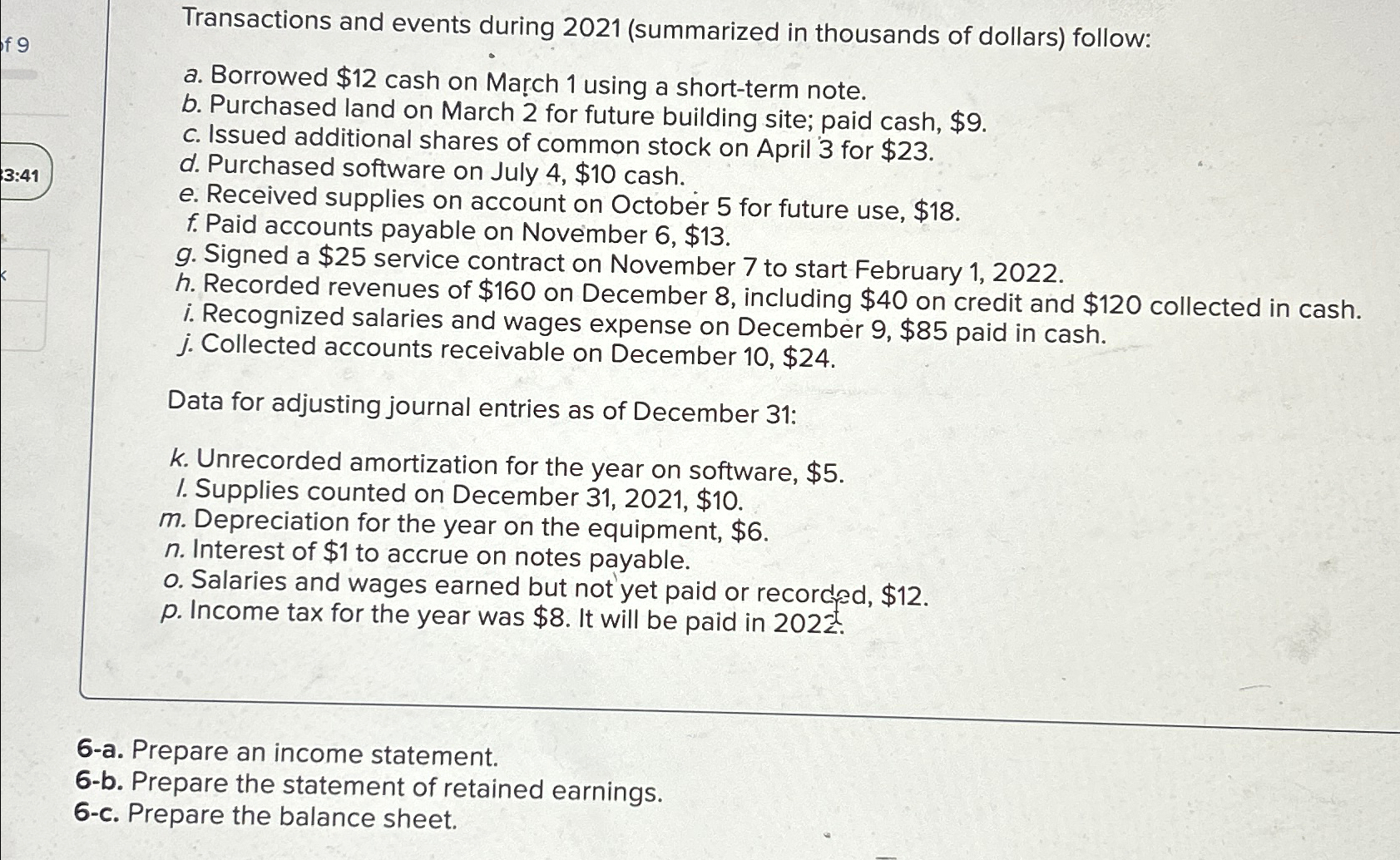 Solved Transactions and events during 2021 (summarized in | Chegg.com