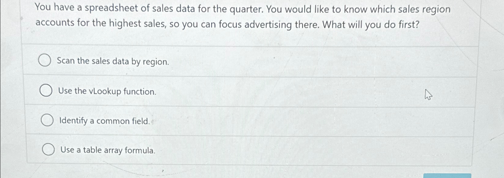 Solved You have a spreadsheet of sales data for the quarter. | Chegg.com