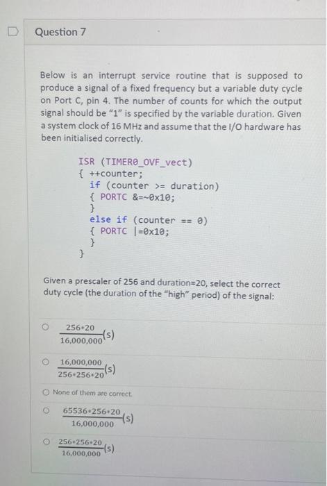 Solved Below is an interrupt service routine that is | Chegg.com