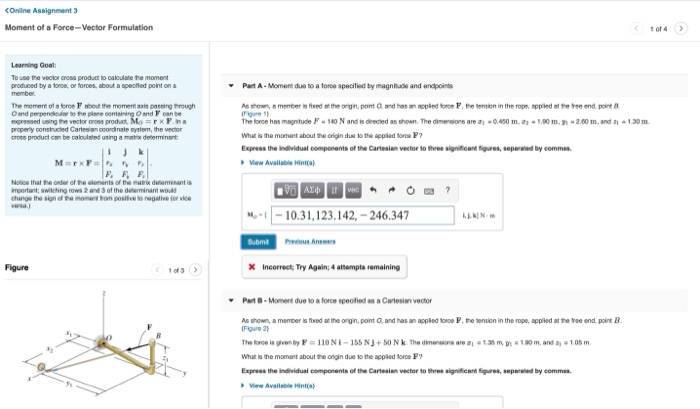 Solved Online Assignment 3 Moment of a Force-Vector | Chegg.com