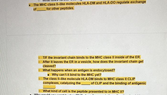Solved - The MHC class II-like molecules HLA-DM and HLA-DO | Chegg.com