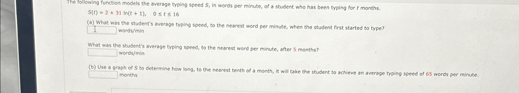 Solved The following function models the average typing | Chegg.com