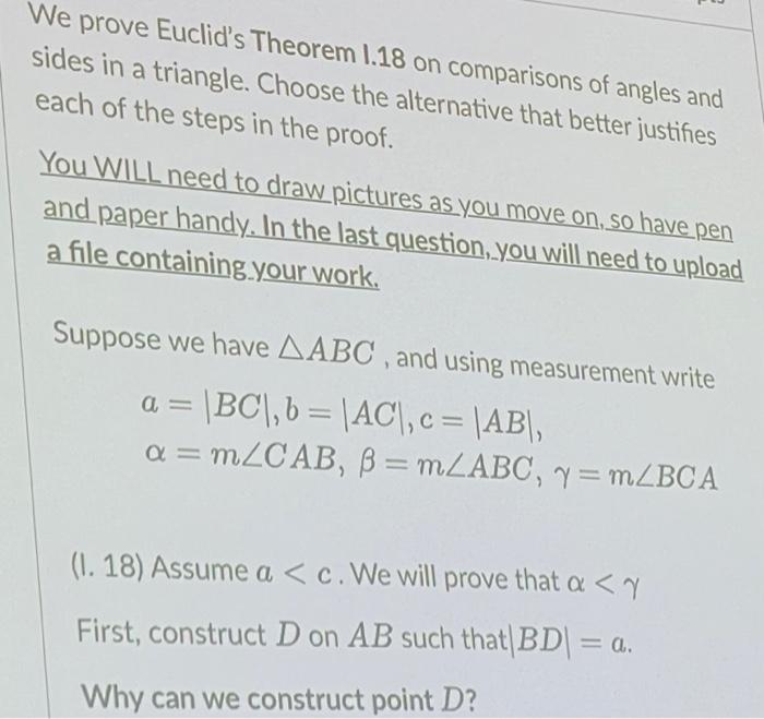 Solved We prove Euclid's Theorem 1.18 on comparisons of | Chegg.com