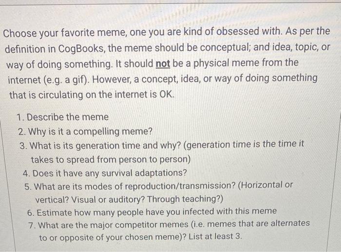 Solved Choose your favorite meme, one you are kind of | Chegg.com