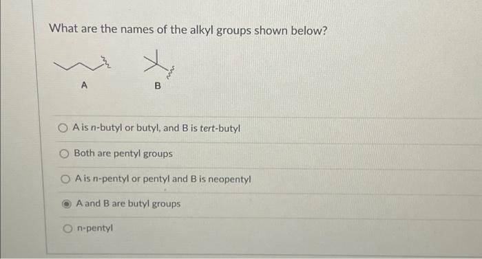 Solved What are the names of the alkyl groups shown below? A | Chegg.com
